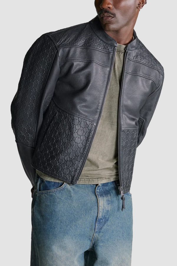 Daily Paper Structured Leather Jacket - Black - Due West