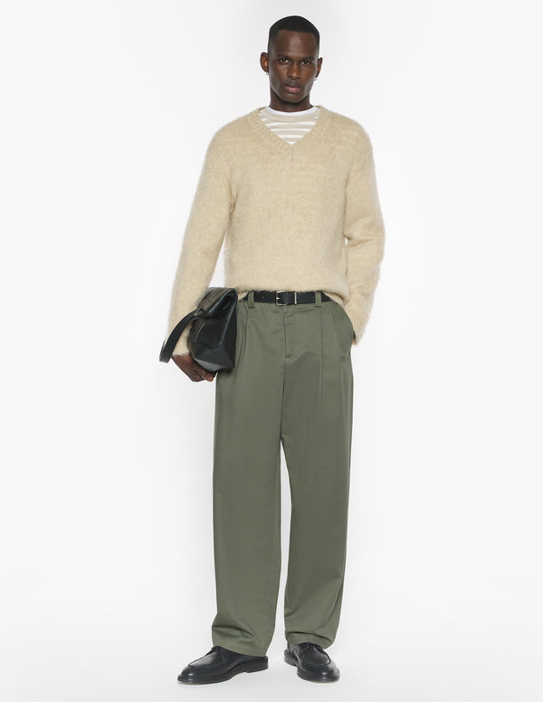 Maison Kitsuné Relaxed Pleated Pants - Dark Khaki - Due West